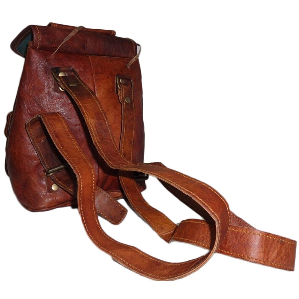 Vintage Hiking Daypack Genuine Leather Men's Brown Shoulder Bag Travel ...