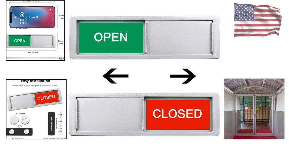 Open Closed Sign Aluminum 7x2 Inch Sliding Door Indication for Business ...