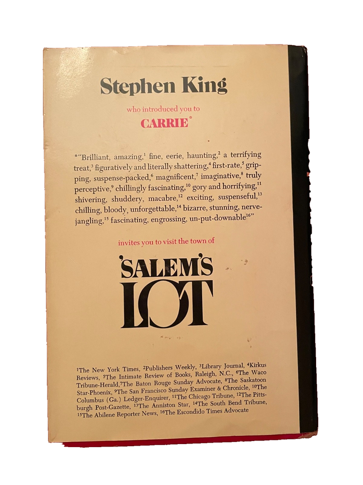 Stephen King Salem's Lot 1975 Hardcover BCE DJ Gutter code V16 | eBay