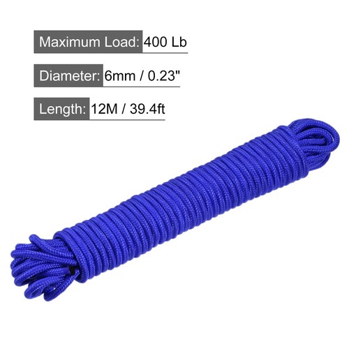 Polypropylene Rope Braid Cord 12M/39.4ft 1/4" Blue for Indoor Outdoor ...