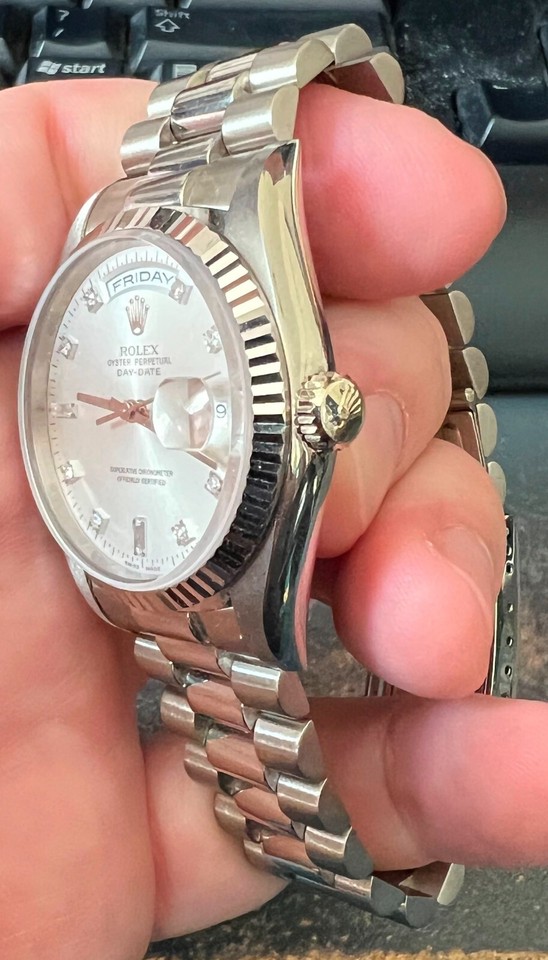 ROLEX 18K WHITE GOLD DOUBLE QUICKSET PRESIDENT 18239 36MM Silver ...
