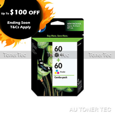 HP #60 Black & Tri-color Ink Set for D1660/F2410/C4685/Envy 110/100 ...
