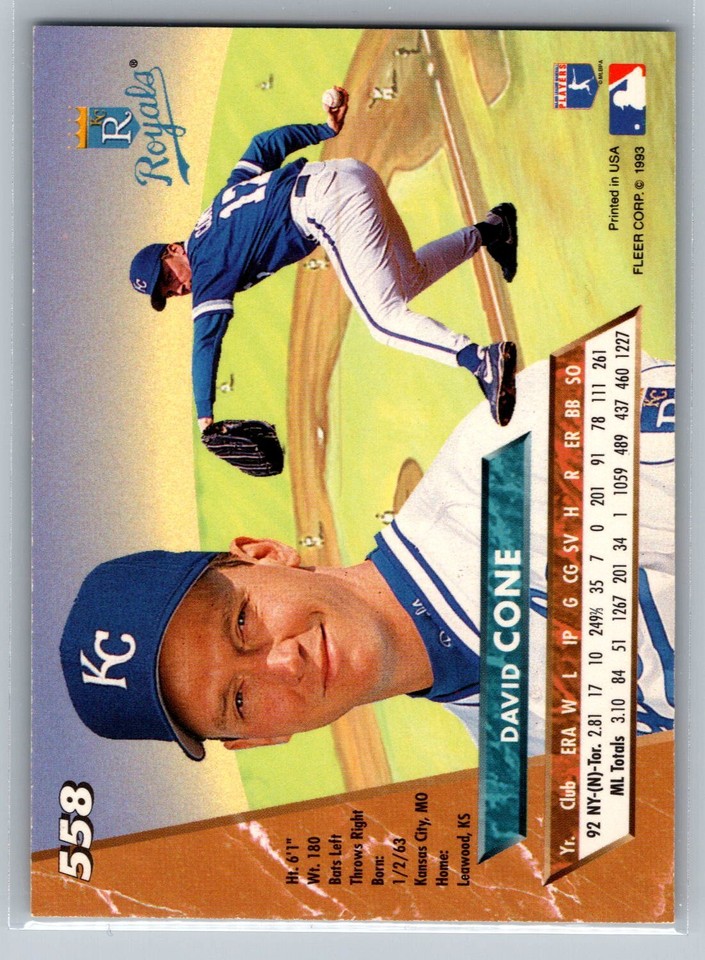 David Cone 1993 Ultra BASEBALL #558 Kansas City Royals | eBay
