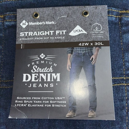 Member's Mark Mens Size 42x30 Blue Straight Leg Dark Wash Stretch Denim ...
