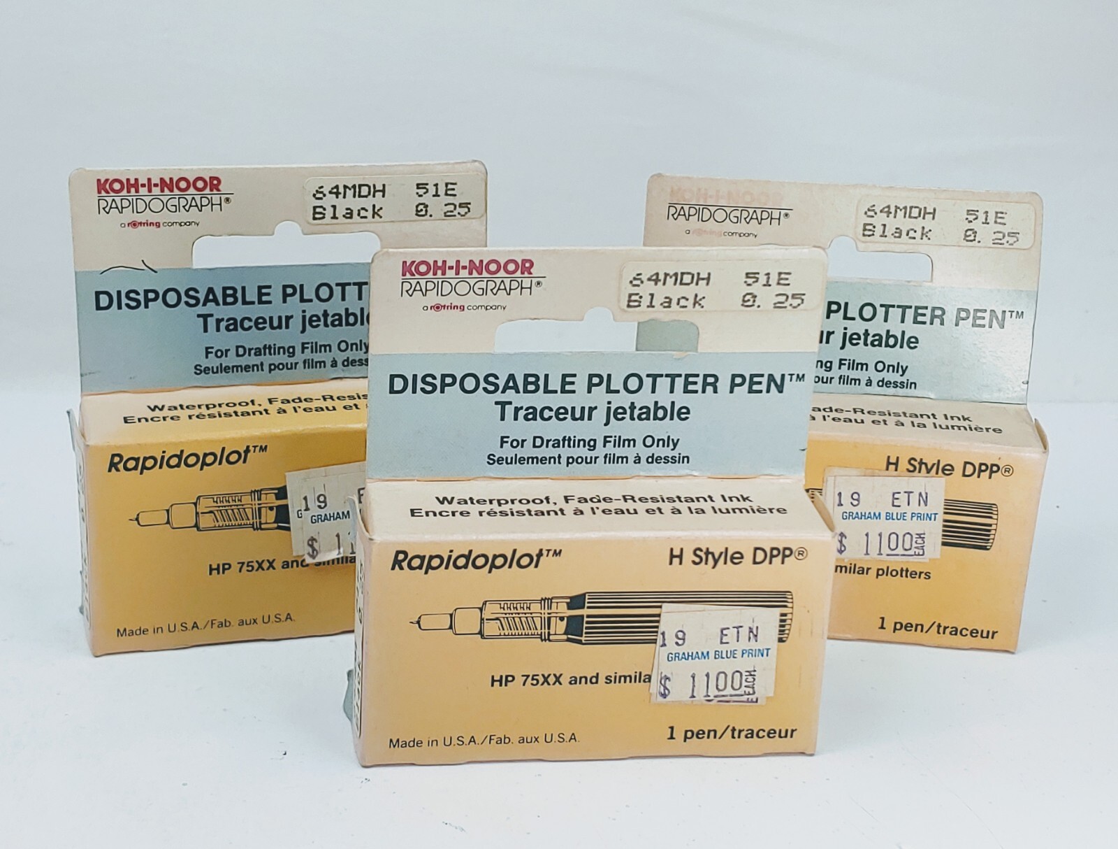 7 New Old Stock KOH-I-NOOR Disposable Plotter Pen Rapidograph H Style ...