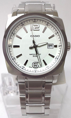 Casio MTP-1339D-7A Mens Stainless Steel Dress Watch White Dial 50M WR ...
