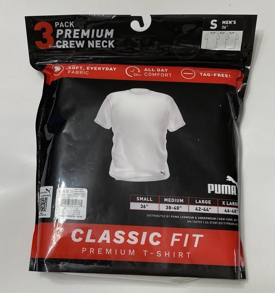 PUMA 3 pk Premium Crew Neck White T-Shirt Tag-Free All Day Comfort ...
