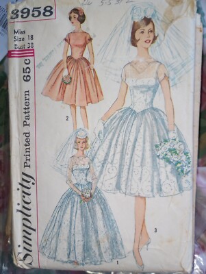 1940’s Simplicity Vintage Dress Pattern 3958 B38 Size 18 Volup Bridal ...
