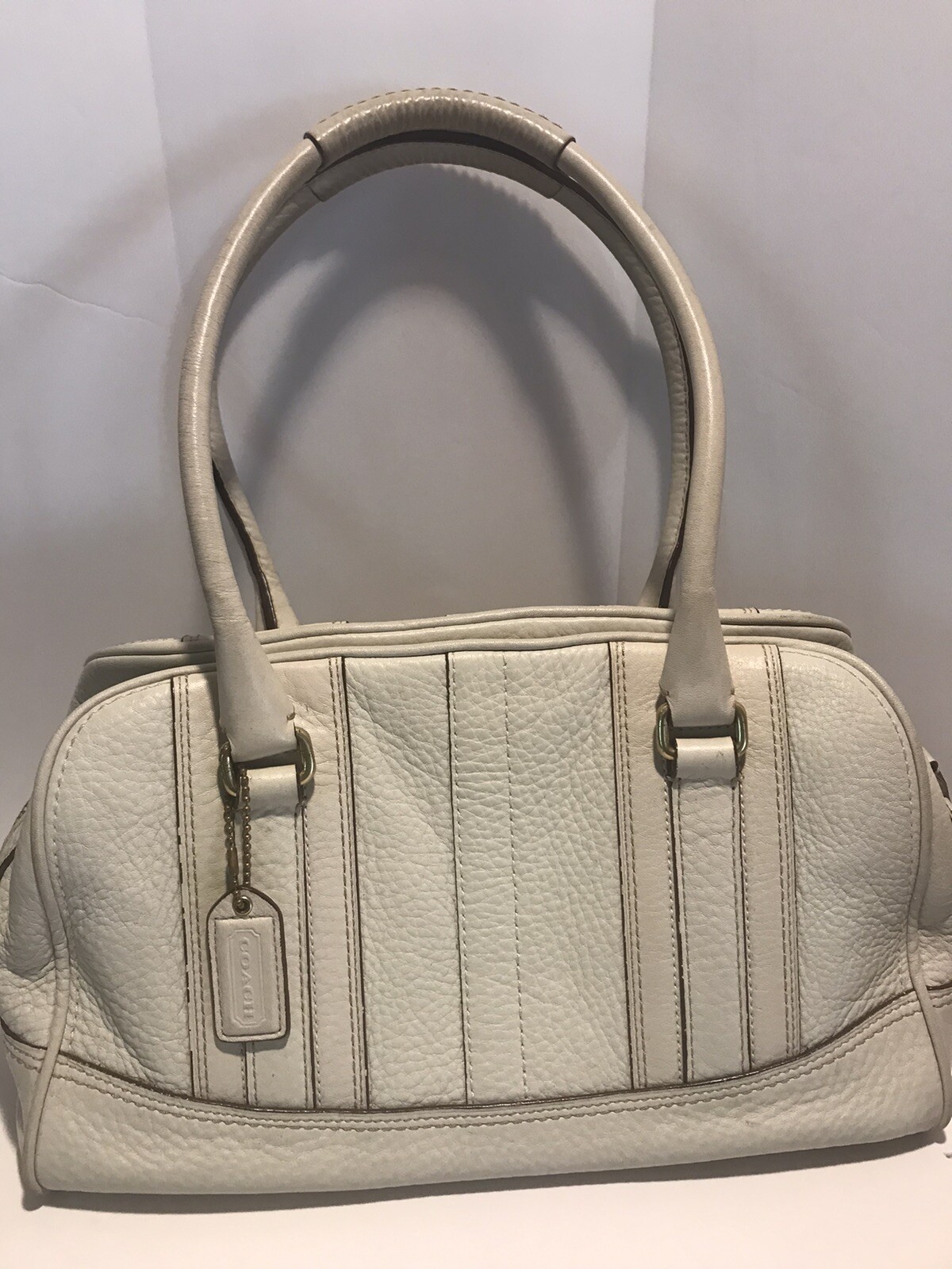 Coach Ivory Pebbled Leather Satchel Bag - Gem