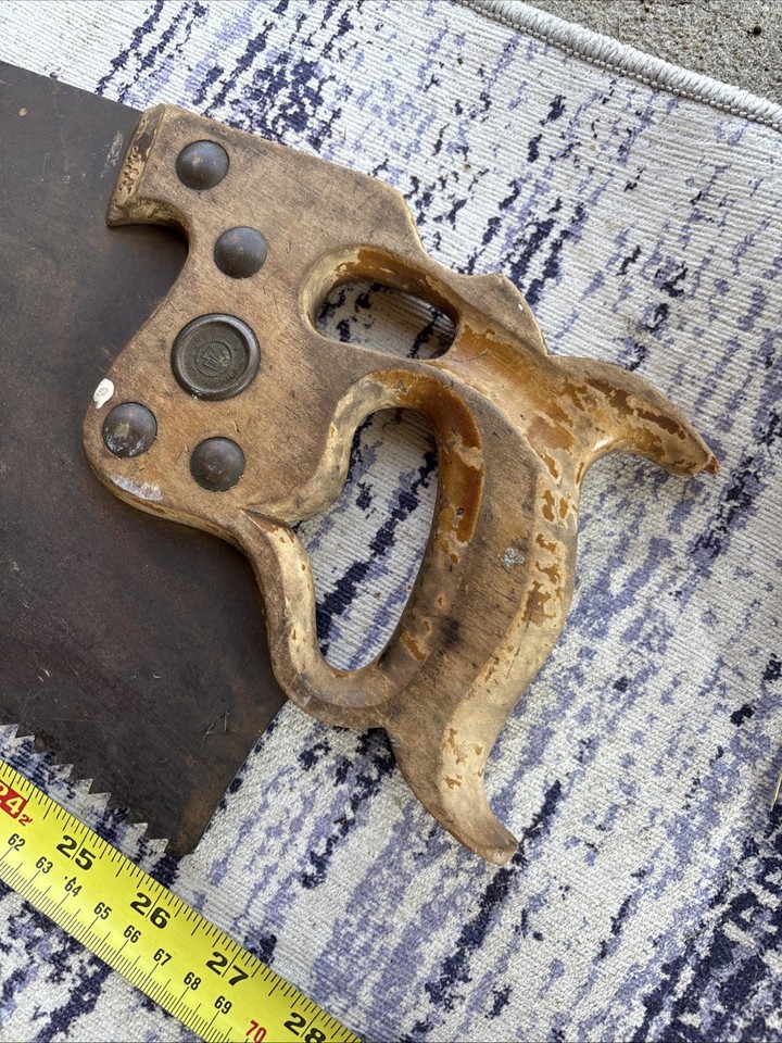 Vintage Disston 26" D-8 Rip 4 TPI Skew Back Thumbhole Hand Saw As Found ...