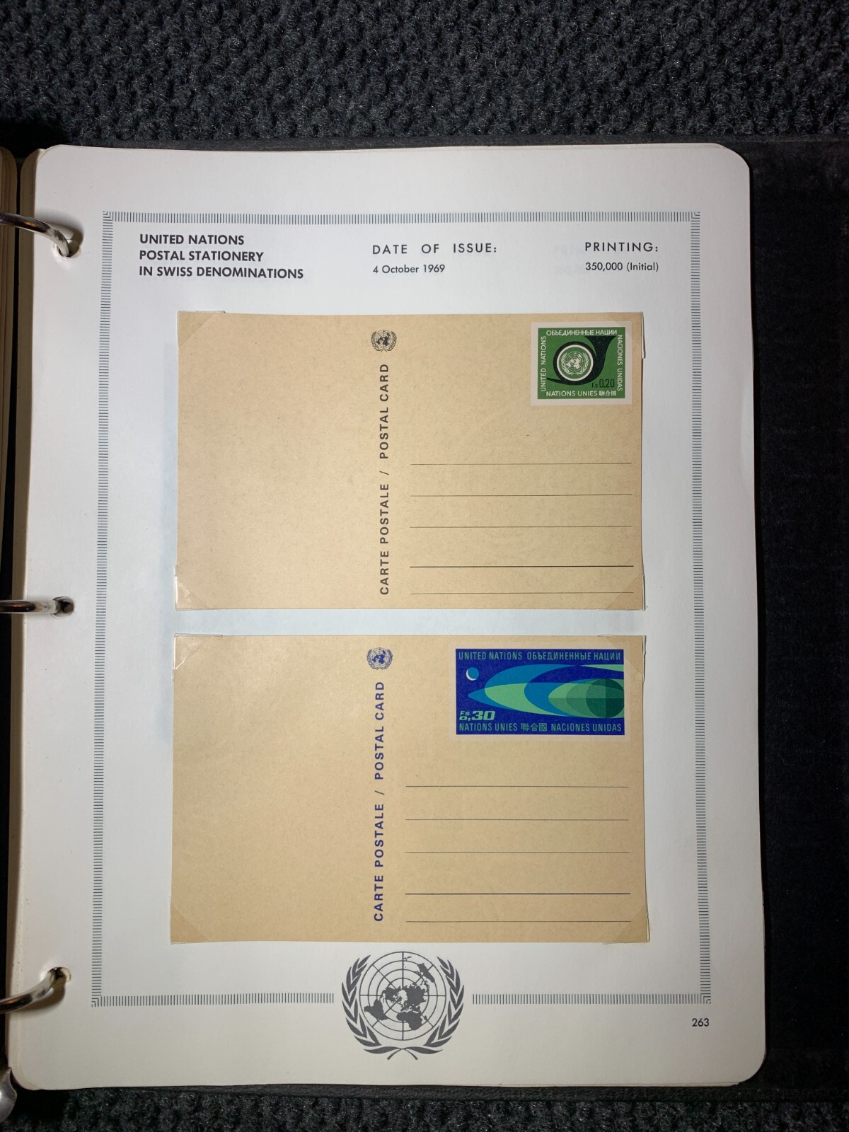 ☆1952-1970☆ 287 Pg UNITED NATIONS STAMP ALBUM Uncancelled Stamp ...