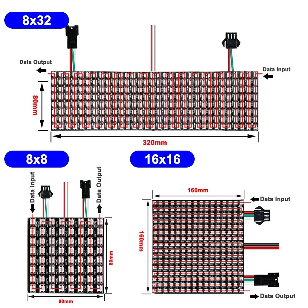 WS2812B RGB LED Flexible Addressable Panel Light 5V Matrix Screen 8x8 ...