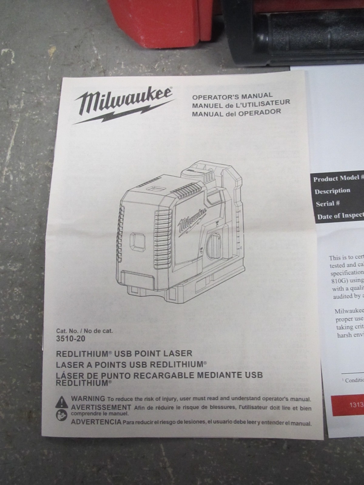 Milwaukee USB Rechargbl Green 3-Point Laser, 3510-20 w/ USB Cable ...