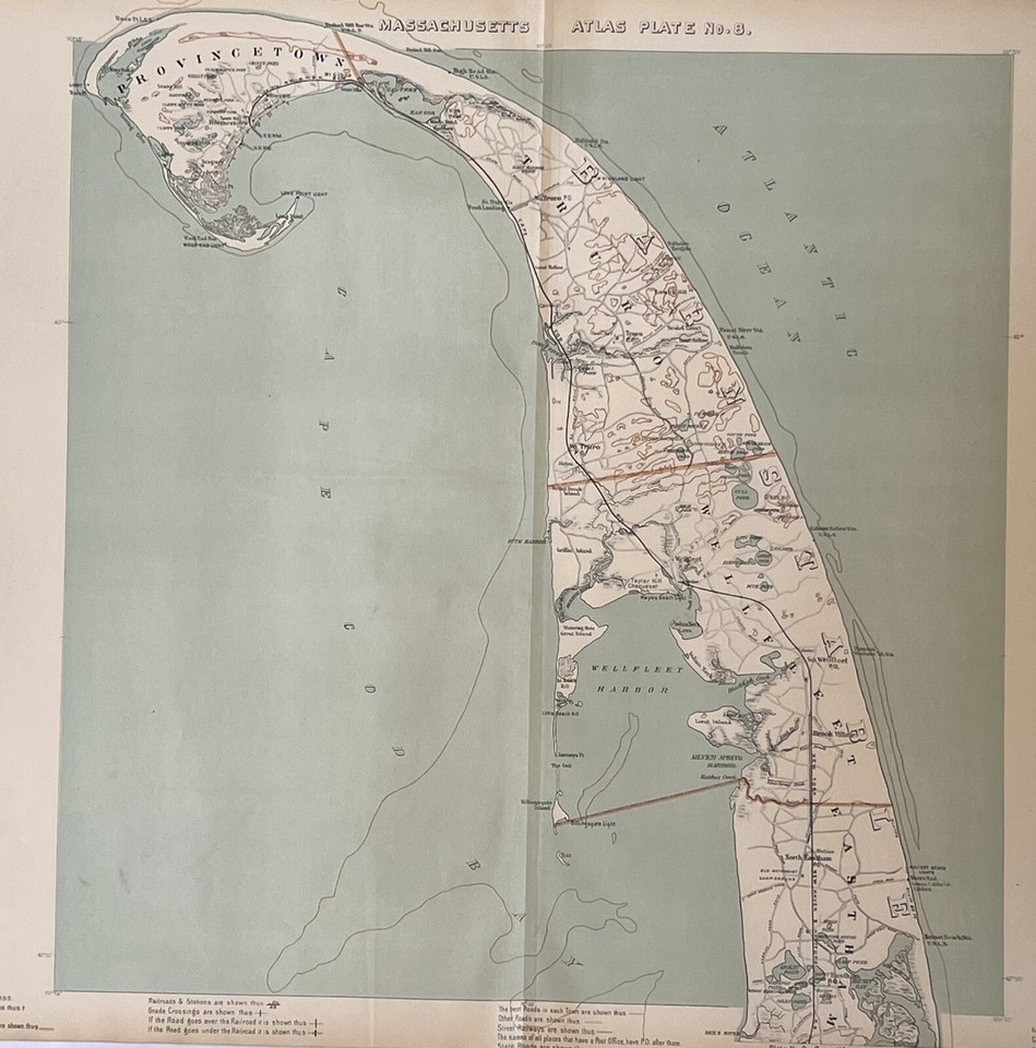 1904 Original Map,Provincetown,Wellfleet,Truro,Eastham,Cape Cod,Mass,MA ...