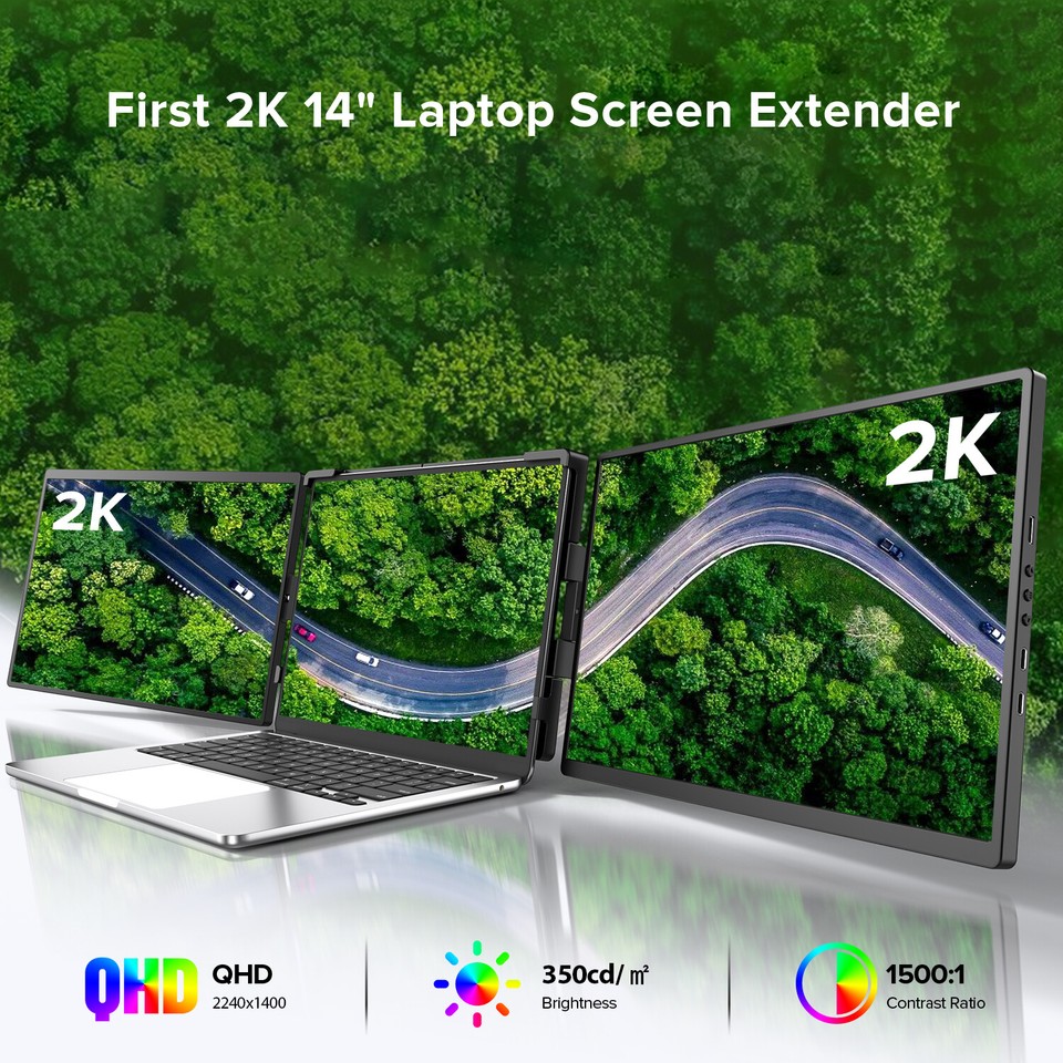 UPERFECT 14" 2K Dual Portable Monitor Triple Screen 60Hz Gaming ...