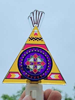 RARE Mosaic Stained Glass AMERICAN INDIAN Tee Pee Night Light Lamp 5/3 ...