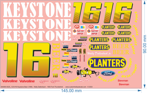 #16 Keystone Beer (1996) - Ford Thunderbird - 1/25 - Water Decal | eBay