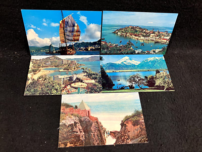 1966 PAN AM POSTCARDS, LOT OF 5, BERMUDA, CARIBBEAN, ACAPULCO, HONG ...
