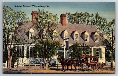 Postcard Williamsburg VA Raleigh Tavern Horse and Carriage | eBay