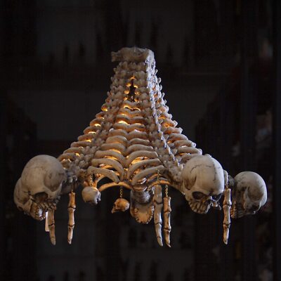 Ossuary Skulls Bones and Spines Pentagonal Ceiling Chandelier Light ...