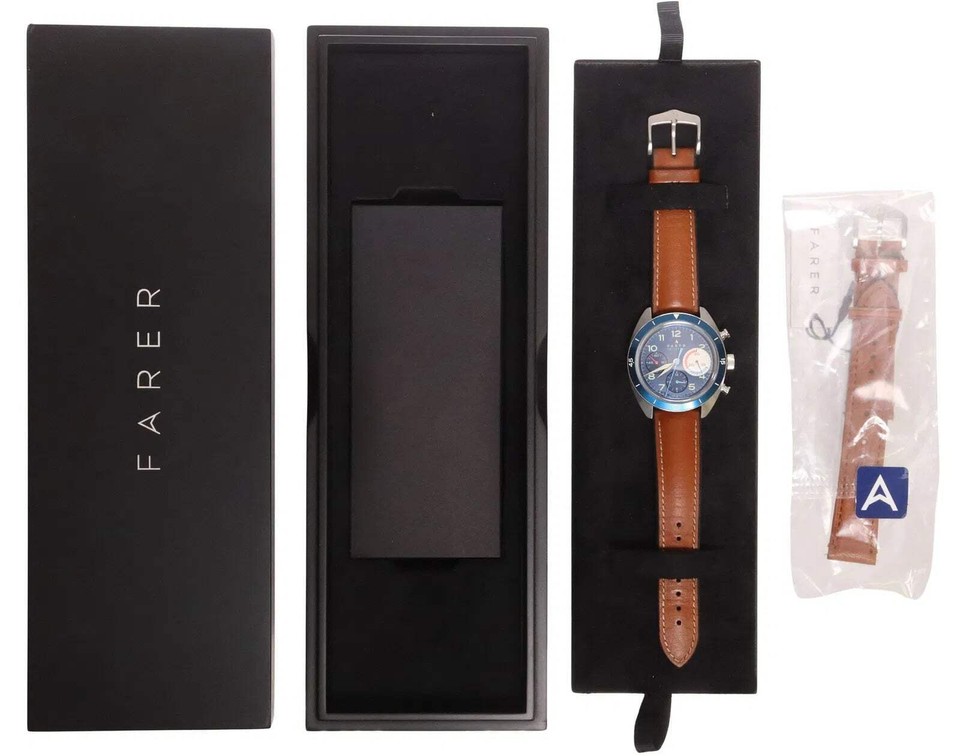 Farer Cresta Mechanical Chronograph Stainless Steel Watch – Blue Dial ...
