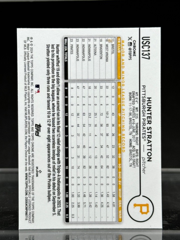 Hunter Stratton 2024 Topps Chrome Update RC Negative Refractor Rookie # ...