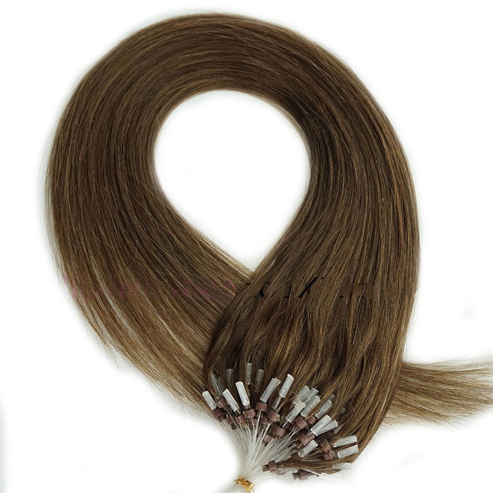 Pre-Looped Fish Line Micro Ring Beads Link Hair Extensions Real Remy ...