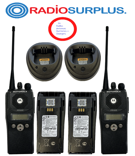2x Motorola PR400 Limited Keypad UHF Radio AAH65RDF9AA3AN Antenna, Bat ...