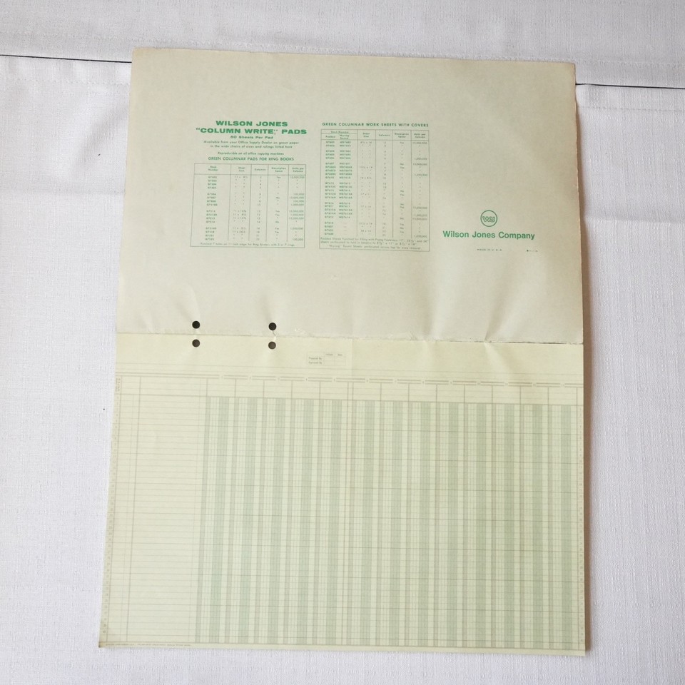 Vintage Wilson Jones Column Write Pad G7613A 13 Columnar Green Ledger ...
