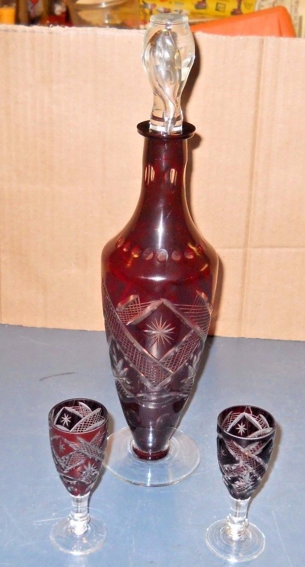 ANTIQUE BOHEMIAN RUBY RED CUT TO RED DECANTER SET ca.1870-1900 | eBay