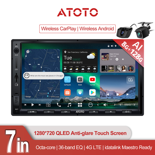 7" Double DIN Car Stereo Radio Bluetooth Carplay Android 8G+128G &F+R ...
