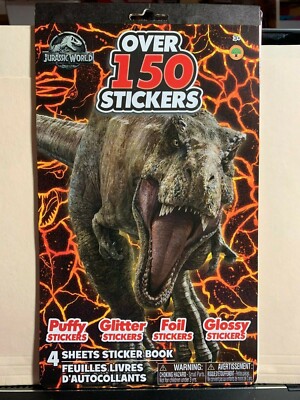JURASSIC WORLD STICKER BOOK, OVER 150 PUFFY GLITTER FOIL & GLOSSY ...