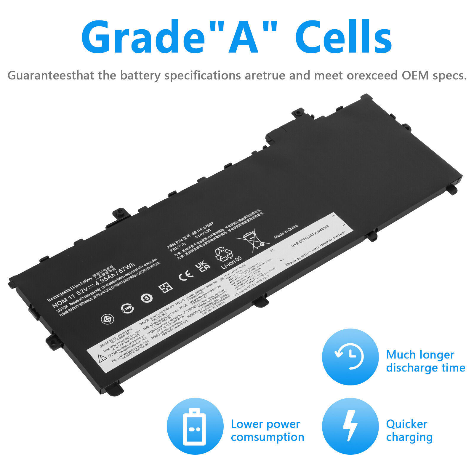 Lenovo Laptop Battery 01AV430 For ThinkPad X1 Carbon 5th Gen 2017 / 6th ...