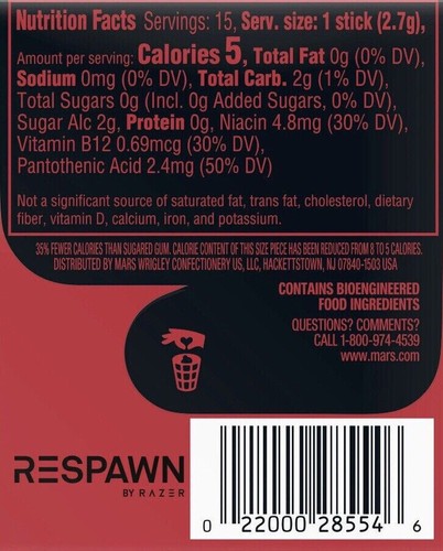 Respawn By 5 Mental Focus Pomegranate Watermelon Sugar Free Gum 15 ...