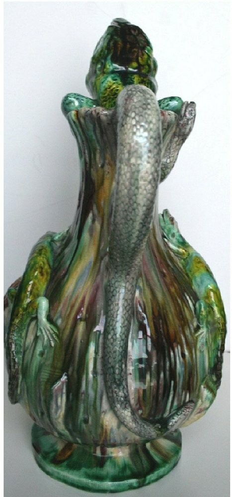 Pretty/Old Palissy Ware Majolica Jug with Snake Handle & Lizard Spout ...