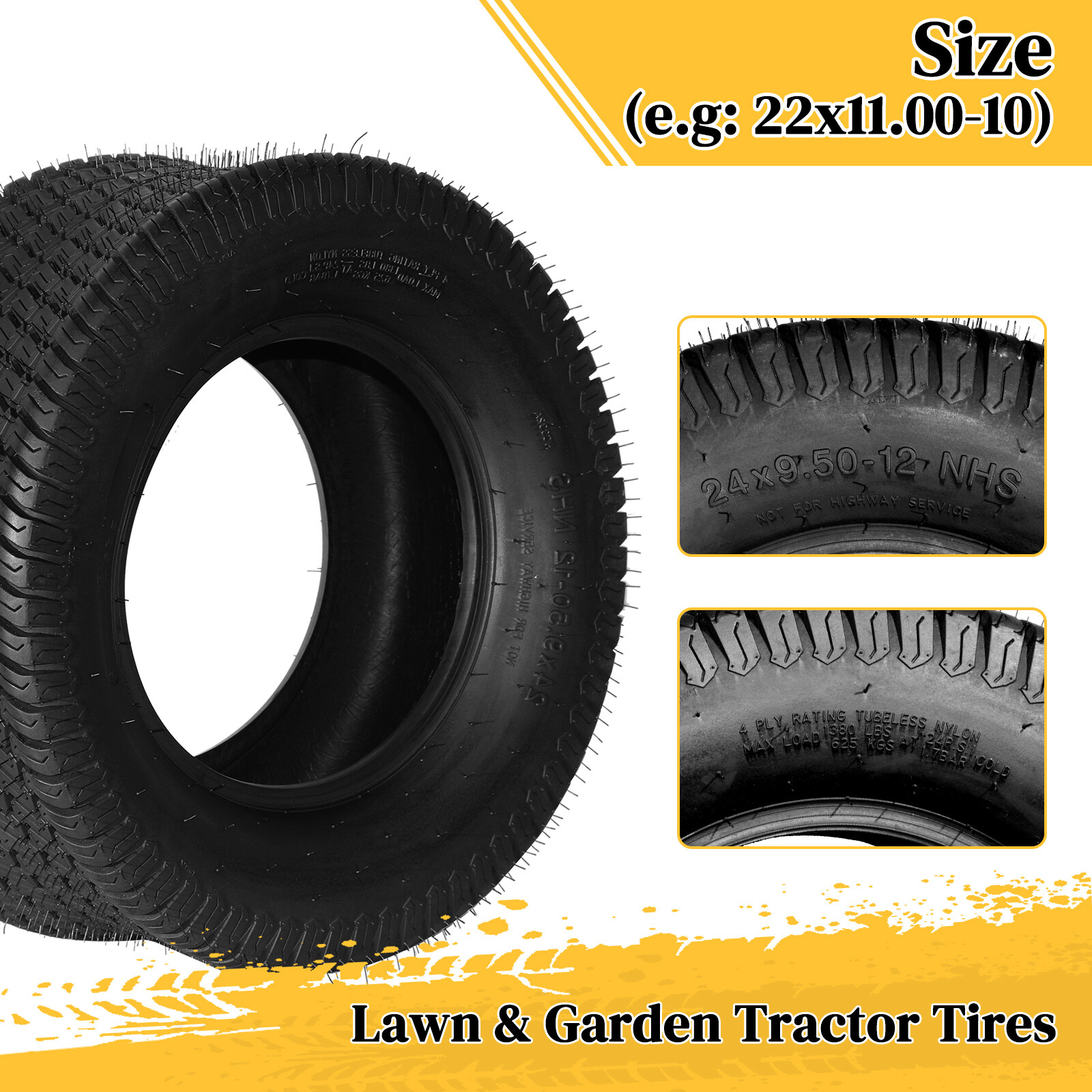 Two 24x9.50-12 Lawn Mower Garden Tractor Turf Tires 4 Ply 24x9.5-12 ...
