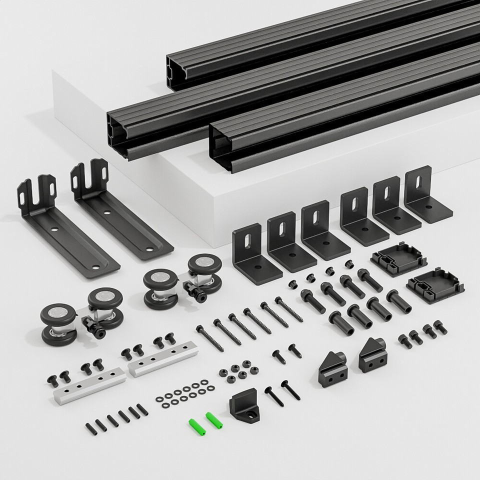 6/6.6FT Wall Mount Kit Box Rail Hardware Sliding Barn Door Track,Carbon ...
