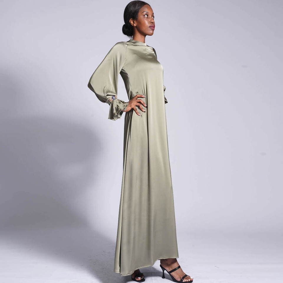Satin Women Muslim Abaya Long Maxi Dress Dubai Cocktail Kaftan Party ...