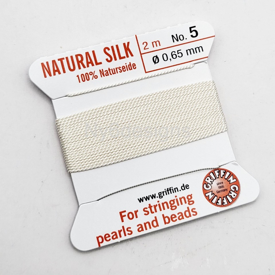 White Natural Silk Thread w Needle 2m Size 0-16 Pearl Stringing Cord ...