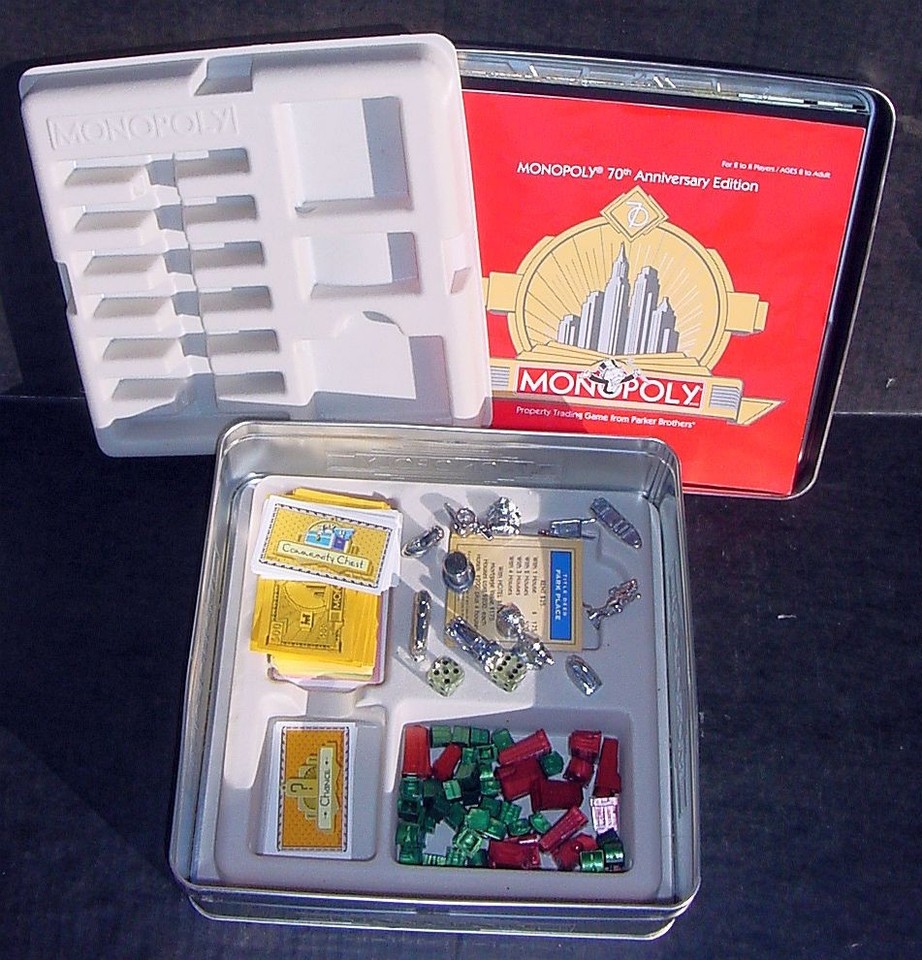 70th Anniversary Monopoly Game in Tin Box 2005 Complete+ w 12 Chrome ...