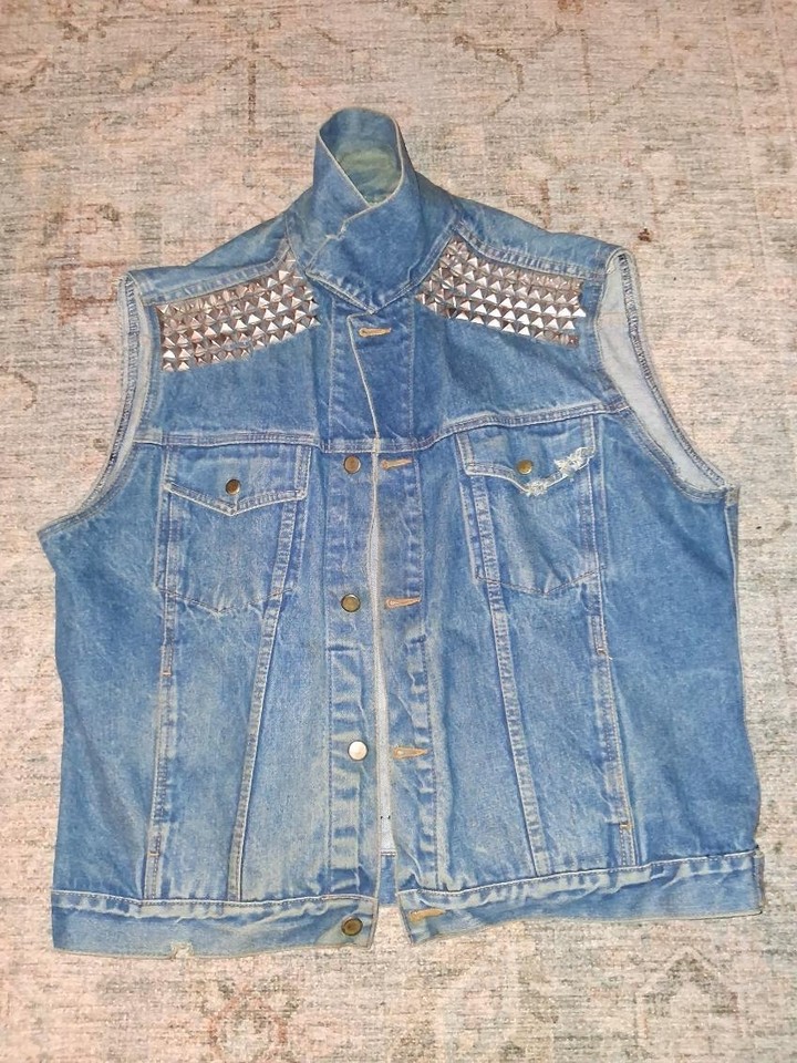 Vintage Men's studded jean vest PUNK HEAVY METAL GOTH EMO | eBay