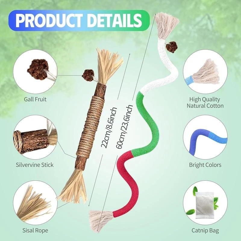 Cat Toys Chew Ropes 9Pcs with Refillable Natural Catnip, Safe Teeth ...