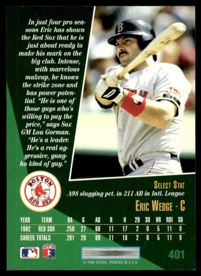 1993 Select Eric Wedge Rookie Boston Red Sox #401 | eBay