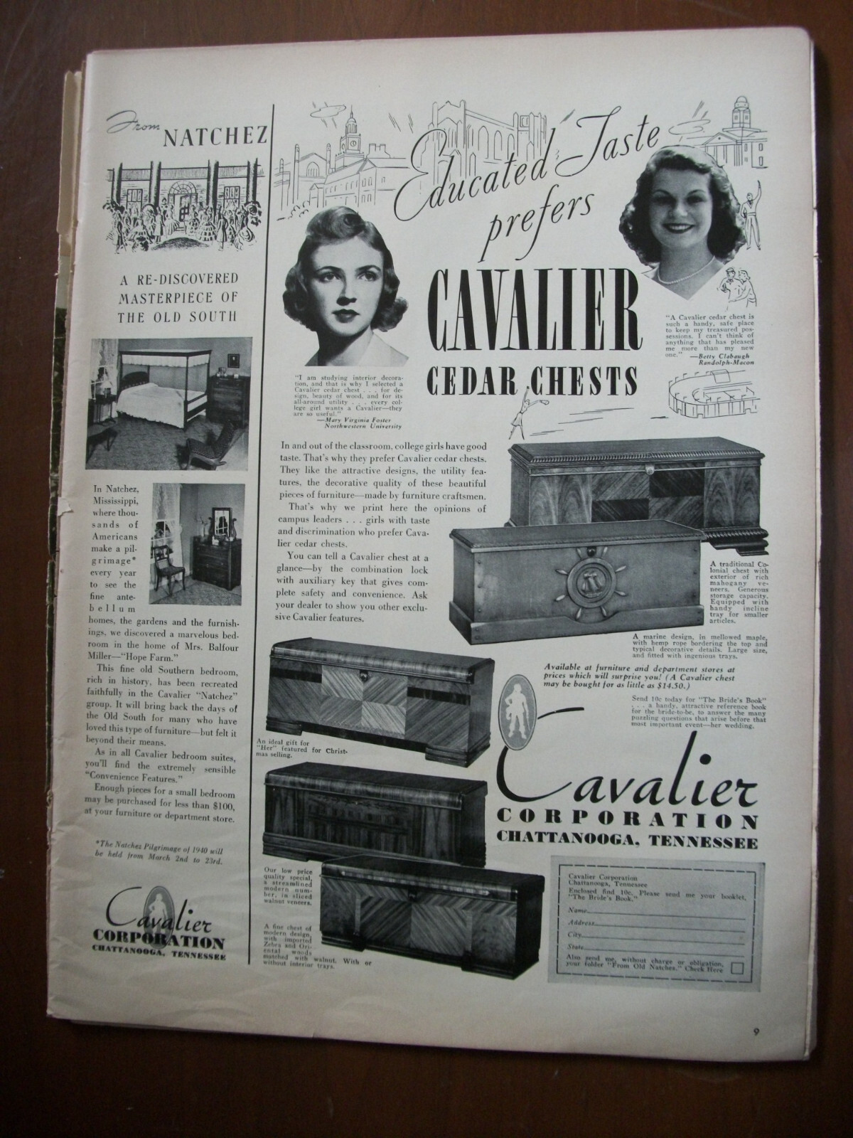 VTG 1939 Orig Magazine Ad Cavalier Cedar Chests Educated Taste Prefers ...