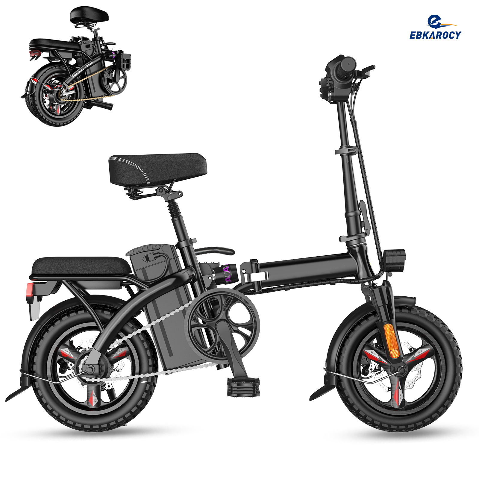 EBKAROCY Folding Electric Bike 750/400W 48V/15Ah Fat Tire Adult Ebike ...