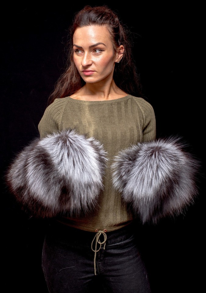 Genuine Superior Silver Fox Fur Handmade Trending Massive Elbow Mittens ...