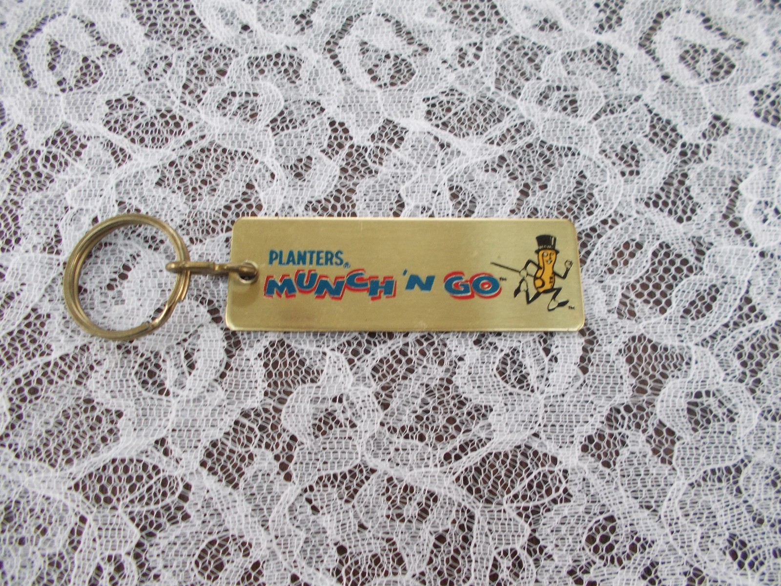 Vintage Planters Brass Key Ring "Munch N Go" Size: 3" Long by 1" Wide ...