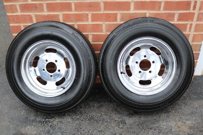 VINTAGE 14X6 CHROME SLOT WHEELS 5X4.75 BC NOS DAYTON E78-14 TIRES GM ...