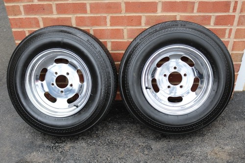 VINTAGE 14X6 CHROME SLOT WHEELS 5X4.75 BC NOS DAYTON E78-14 TIRES GM ...