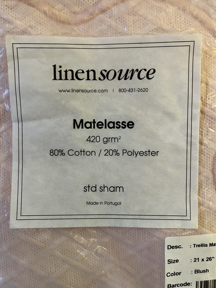 Linen Source Matelasse Pillow Sham, Textured Print, Blush Pink Standard ...